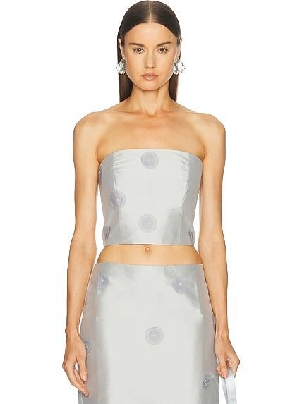 MARLIES GRACE Cropped Top With Floral Appliqu - Silver Grey