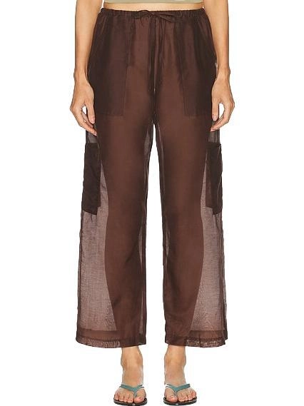 Donni. The Silk Cotton Sheer Cargo Pant - Walnut