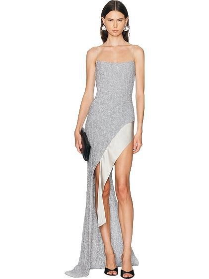 Burc Akyol Mila Lurex Gown - Silver