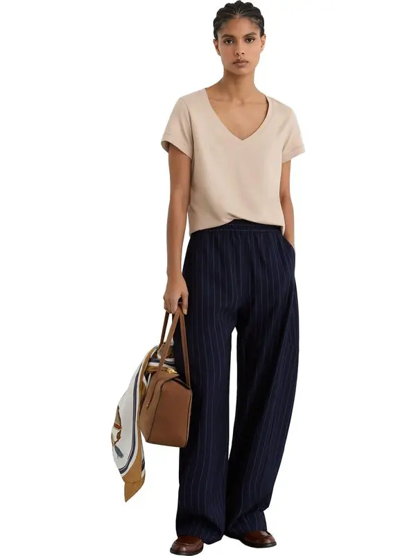 REISS Brushed-cotton V-neck T-shirt - Camel
