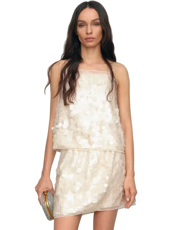 REISS Sequin Mini Skirt - Cream