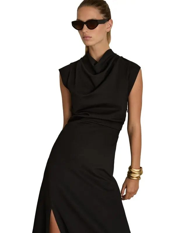 REISS Harlan Draped Midi Dress - Black