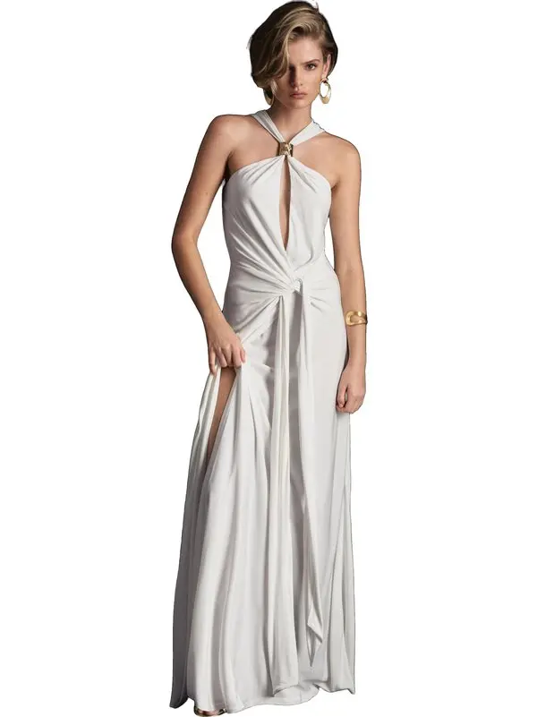 ATELIER Hardware-detail Draped Maxi Dress - Cream