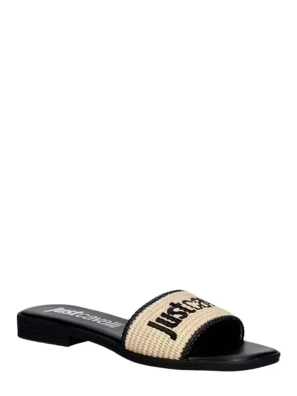 Just Cavalli Logo-embroidered Woven Slides - Neutrals