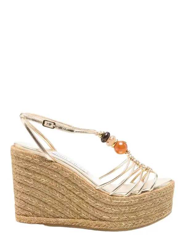 JIMMY CHOO Tone Bead-embellished Wedge Sandals - Gold