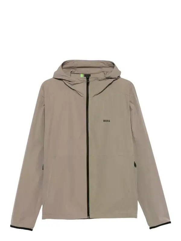 BOSS Hooded Logo-print Zip-up Jacket - Neutrals