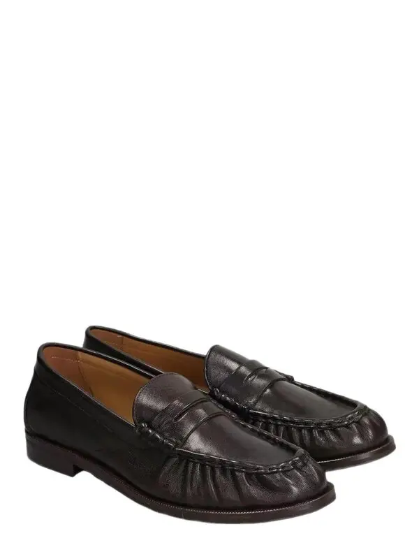 JULIE DEE Gathered Leather Loafers - Brown