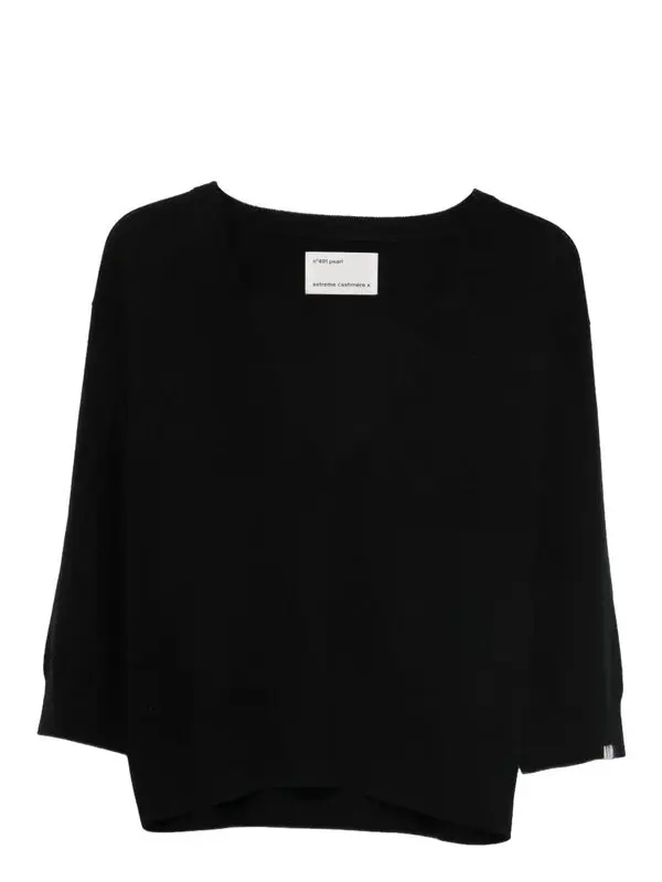 Extreme Cashmere Cashmere V-neck Three-quarter Sleeve Sweater - Black