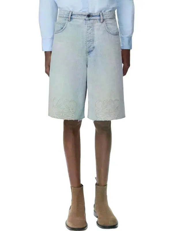 Loewe Anagram Denim Cut-out Shorts - Blue