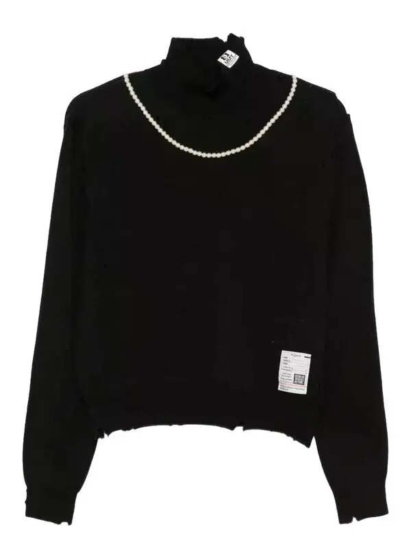 Mihara Yasuhiro Distressed Pearl-embellished Sweater - Black