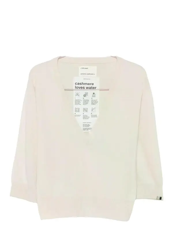 Extreme Cashmere V-neck Three-quarter Sleeve Sweater - Neutrals