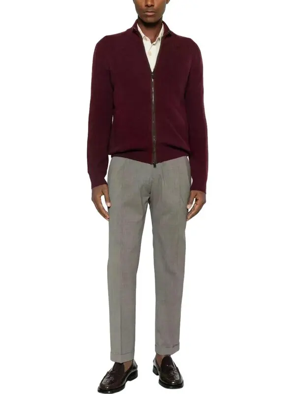 Canali Zip-up Ribbed Knit Sweater - Red