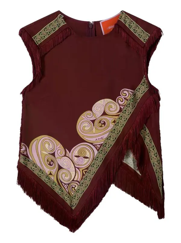 La DoubleJ Scarf Top With Fringe Detail - Red
