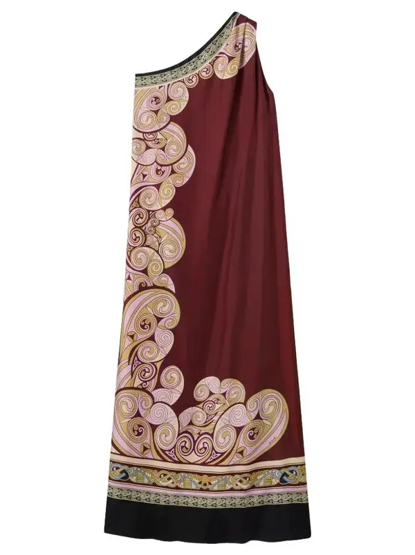 La DoubleJ Kells Swirl Placée Burgundy In Silk Twill Roy Dress - Red