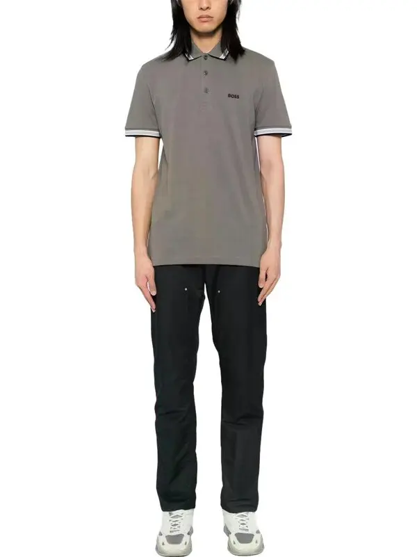 BOSS Logo Embroidery Short-sleeves Polo Shirt - Grey