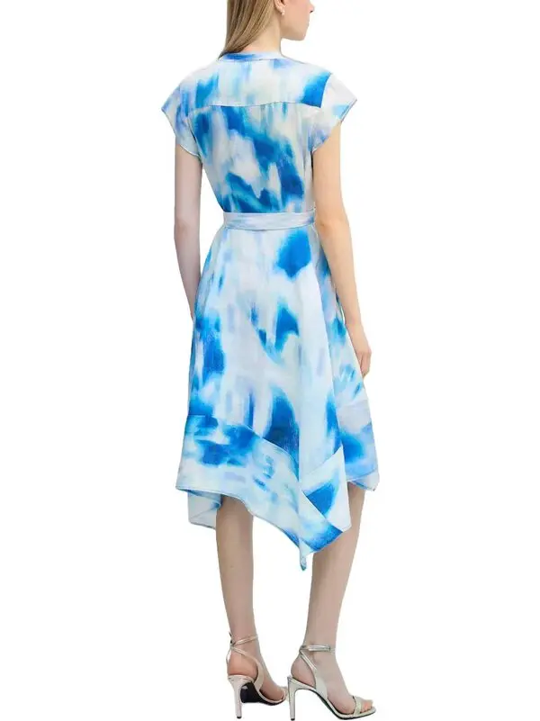 Dkny Tie-dye Linen Asymmetric Dress - Blue