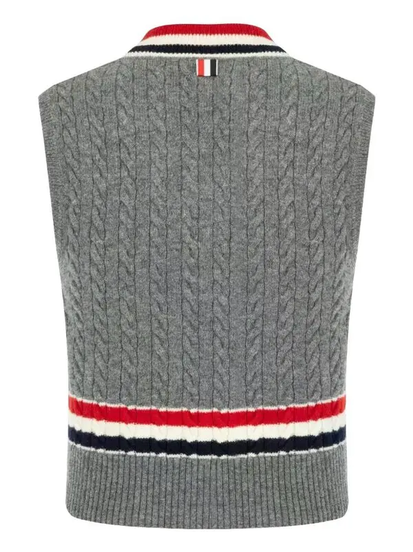Thom Browne Cable-knit Striped Wool Vest - Grey
