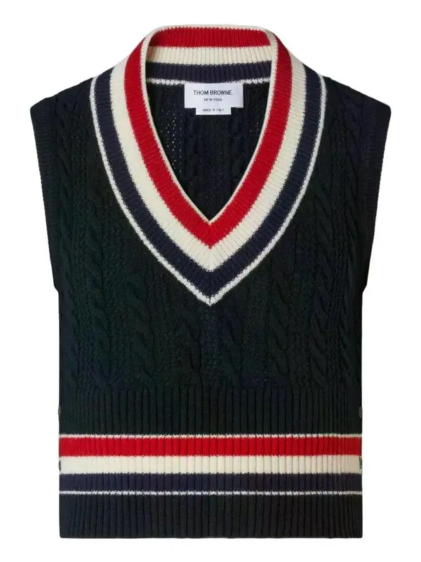 Thom Browne Wool Cable Knit Vest - Blue
