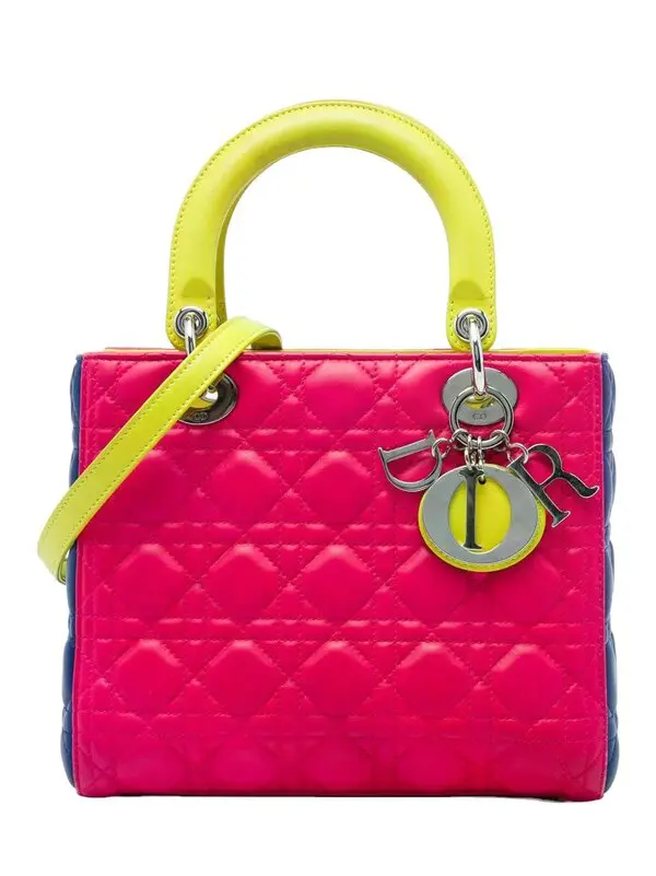 Dior 2013 Medium Tricolor Lambskin Cannage Lady Satchel - Pink