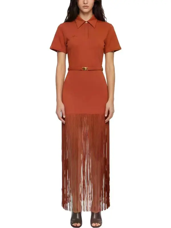 ROWEN ROSE Fringed Belted Maxi Dress - Brown