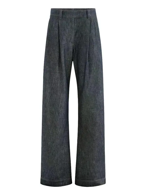 Brunello Cucinelli Sparkling No-fade Denim Loose Curved Trousers With Monili Embroidery - Blue