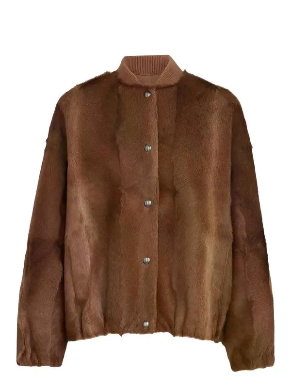Brunello Cucinelli Cashmere Shearling Bomber Jacket With Monili Embroidery - Brown