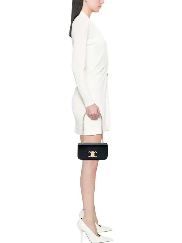 Celine 2022 Shiny Calfskin Claude Chain Shoulder Bag - Black