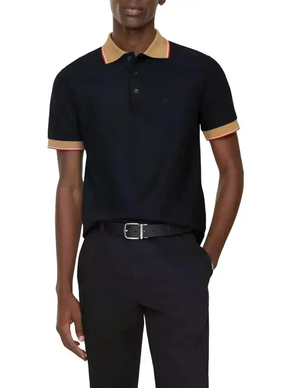 Burberry Logo Collar Cotton Polo Shirt - Blue