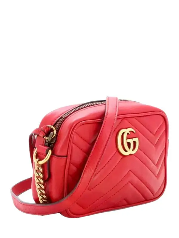 Gucci Gg Marmont Shoulder Bag Matelasse Leather Mini Crossbody Bag - Red
