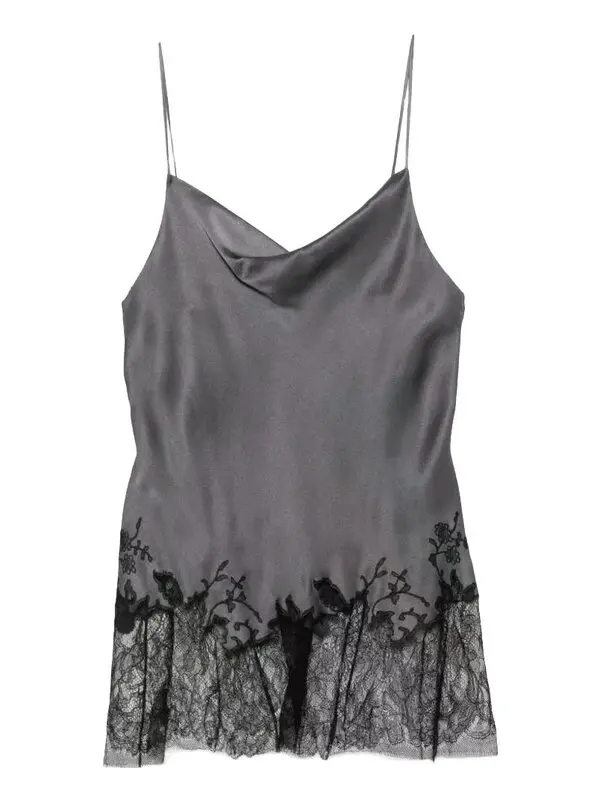 Carine Gilson Lace-trimmed Silk Camisole - Grey