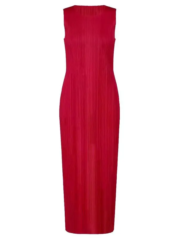 Issey Miyake Basics Pleated Sleeveless Maxi Dress - Red