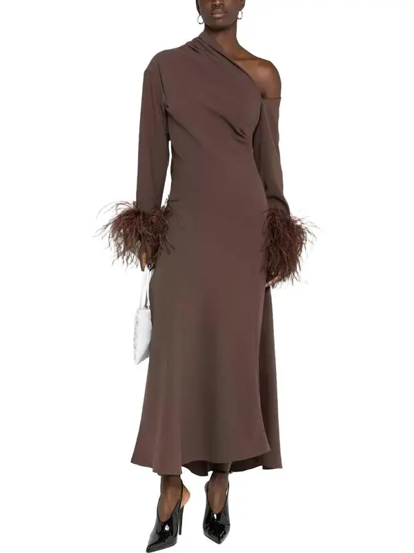 16Arlington Adelaide Feather-trim Midi Dress - Brown