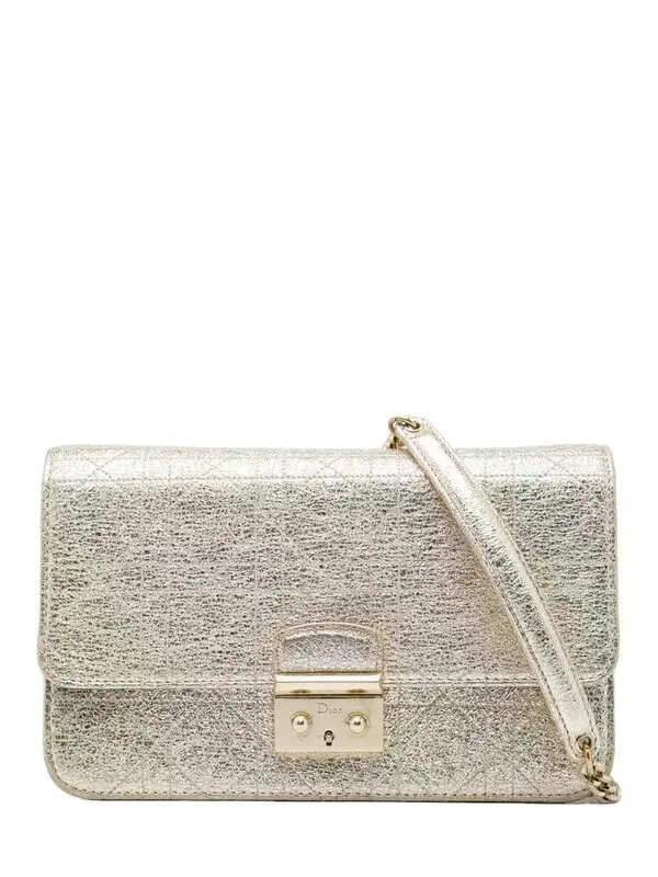 Dior 2015 Metallic Crinkled Calfskin Cannage Miss Promenade Wallet On Chain Crossbody Bag - Gold