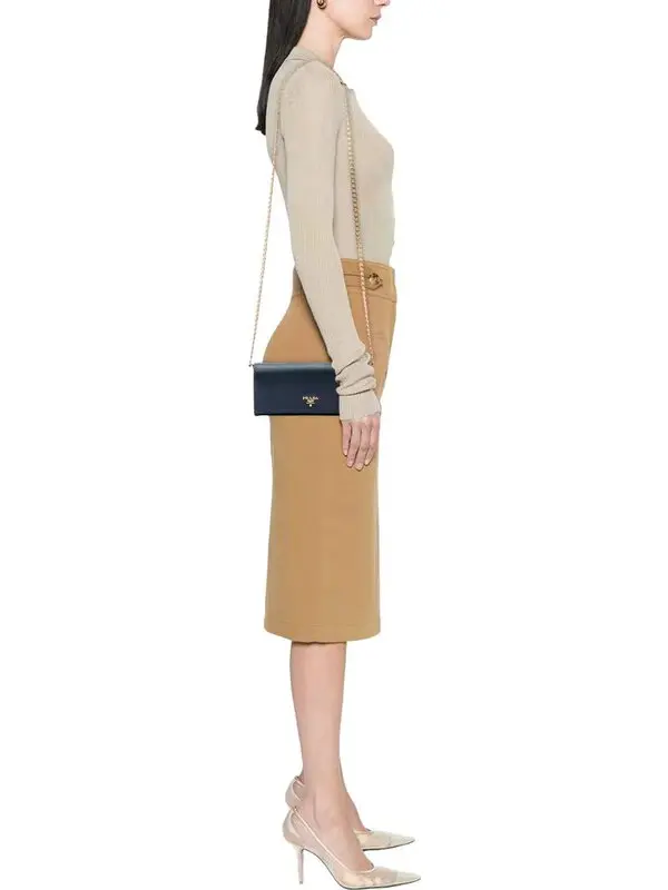 Prada 2013-2026 Saffiano Lux Wallet On Chain Crossbody Bag - Blue