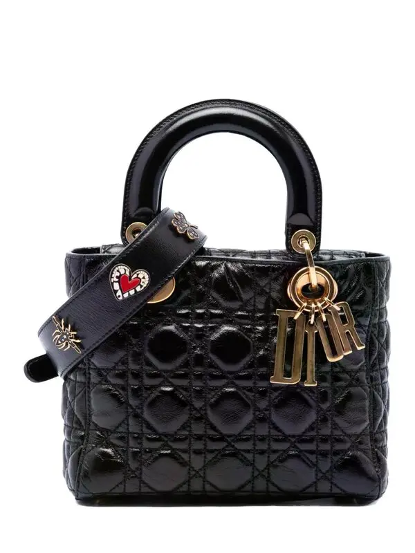Dior 2018 Small Crinkled Patent Cannage My Abcdior Lady Satchel - Black