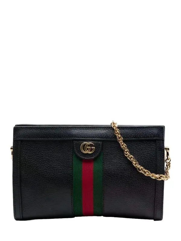 Gucci 2016-2026 Small Calfskin Web Ophidia Chain Crossbody Bag - Black