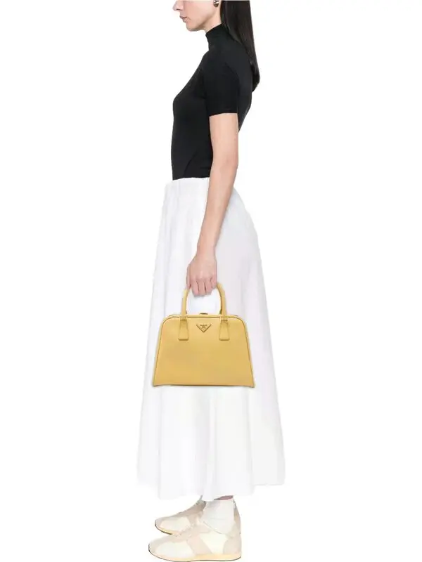 Prada 2013-2026 Saffiano Lux Pyramid Frame Handbag - Yellow