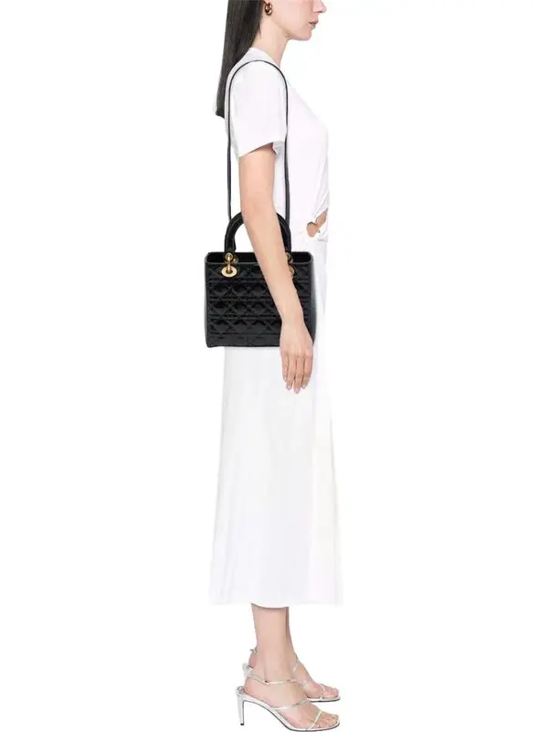 Dior 2012 Medium Patent Cannage Lady Satchel - Black