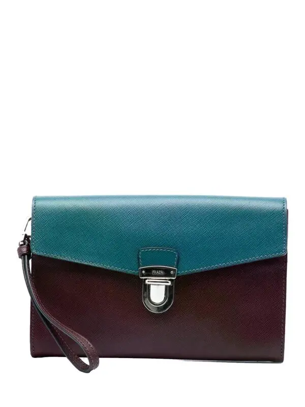Prada Two-toned Saffiano Leather Clutch Bag - Red