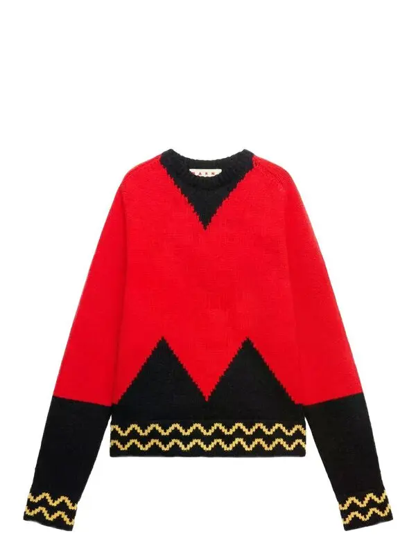 Marni Geometric Intarsia Knit Wool Sweater - Red