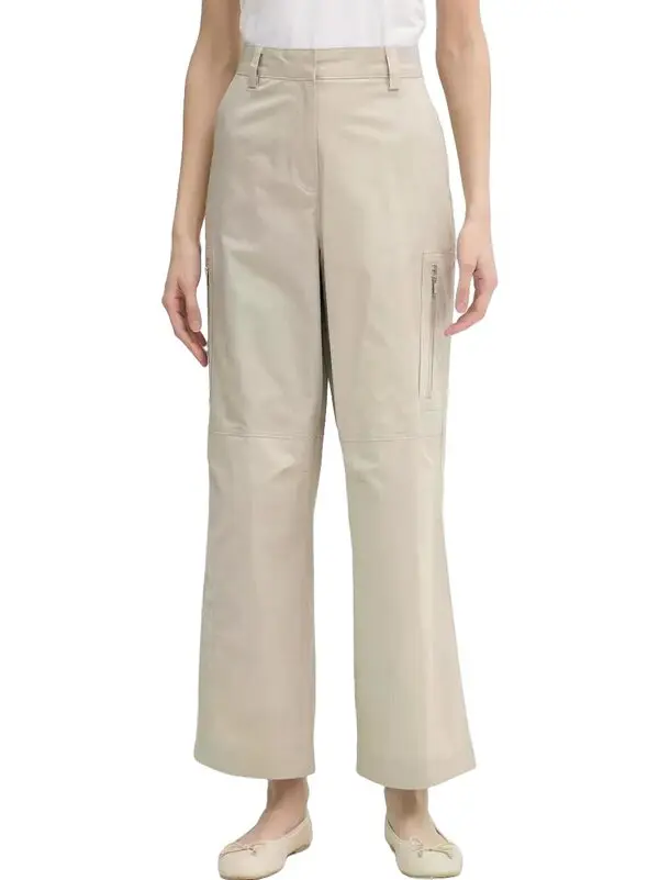 Dkny Logo-embroidered High-waisted Trousers - Neutrals