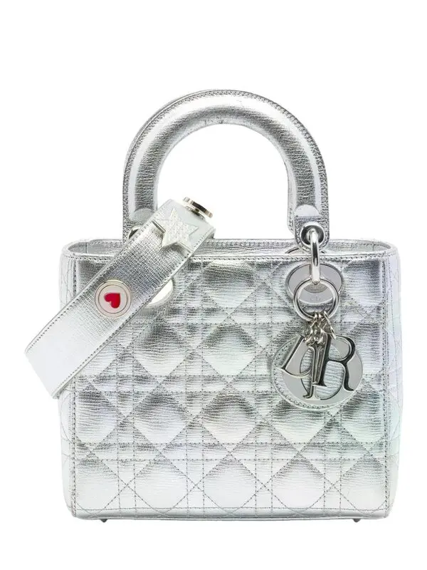 Dior 2018 Small Metallic Grained Calfskin Cannage My Abcdior Lady Satchel - Silver