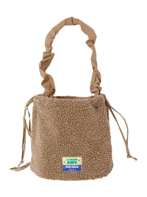 American Vintage Fleece-texture Drawstring Shoulder Bag - Brown