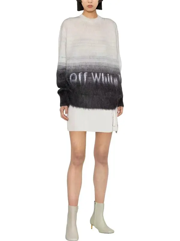 Off-White Intarsia-logo Crew Neck Jumper - Grey