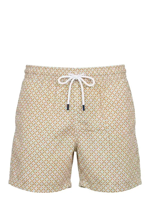 Fedeli Geometric Print Drawstring Swim Shorts - Neutrals