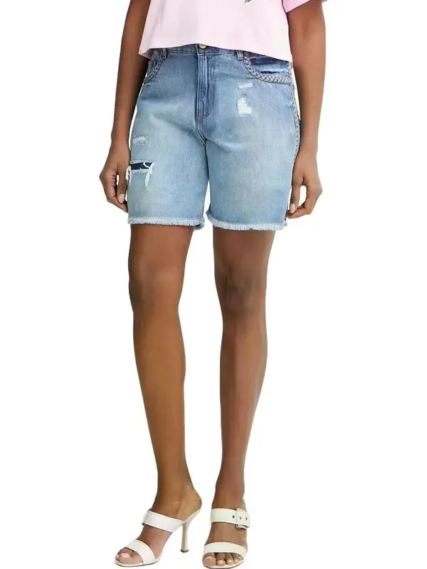 Just Cavalli Braided-trim Knee-length Denim Shorts - Blue