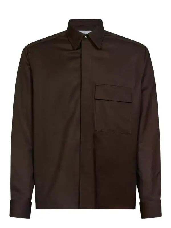 D4.0 Concealed-placket Virgin-wool Shirt - Brown