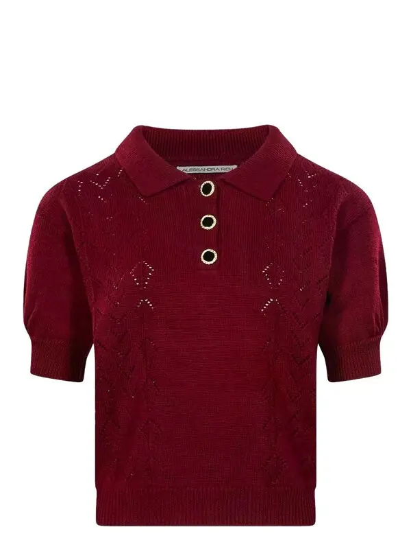 Alessandra Rich Pointelle Knit Short Sleeve Polo Shirt - Red