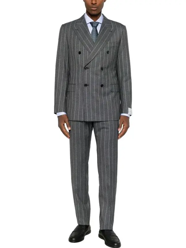 Caruso Pinstriped Double-breasted Suit - Grey