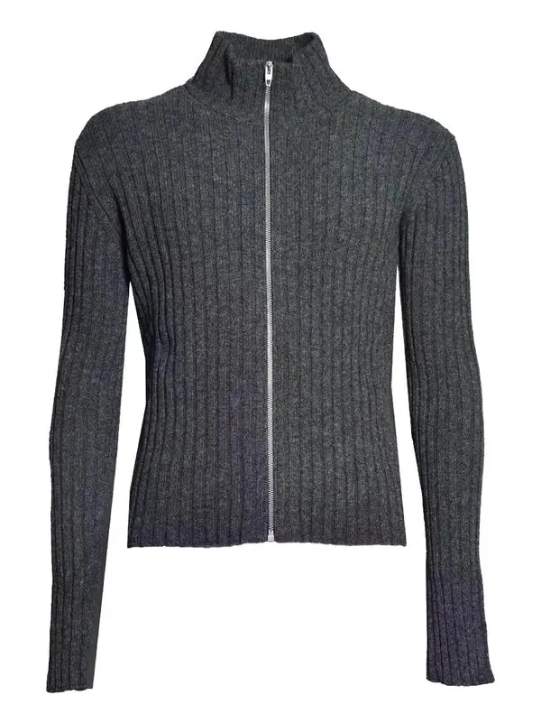 JIL SANDER Ribbed-knit High Neck Zip-up Sweater - Grey